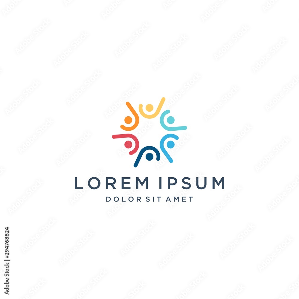 community logo design, or colorful humans raise their hands and circle ...