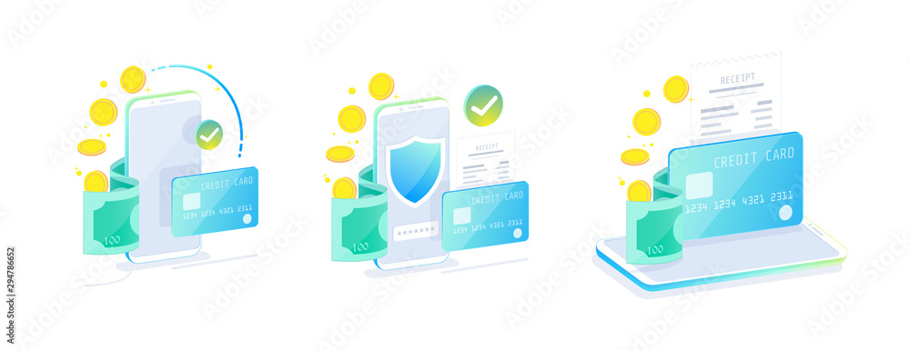 Online Mobile Banking and Internet banking isometric design concept ...