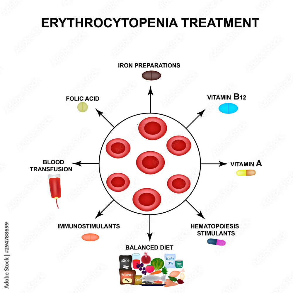 Treatment of erythrocytopenia. Reducing red blood cells. Cells ...