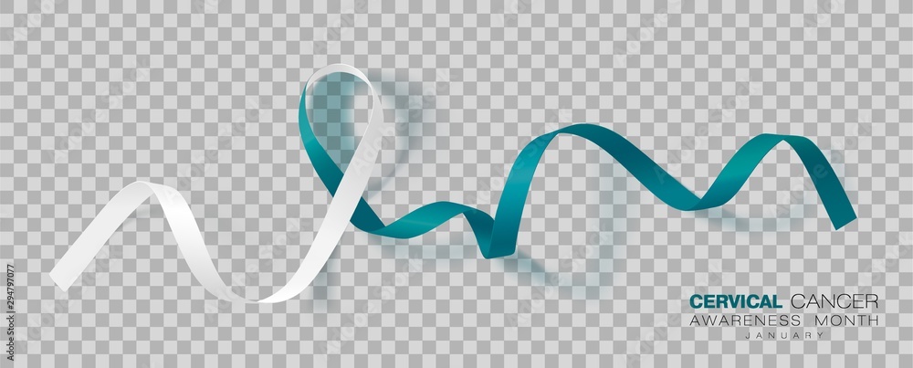 Cervical Cancer Awareness Month. Teal And White Ribbon Isolated On ...