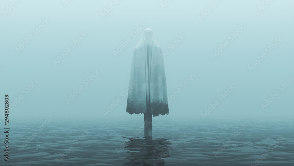Standing Evil Spirit Ghost with Crossed Legs and Hands by Her Sides in ...