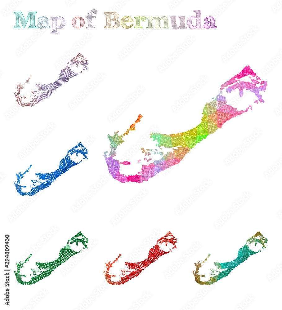 Hand-drawn map of Bermuda. Colorful island shape. Sketchy Bermuda maps ...