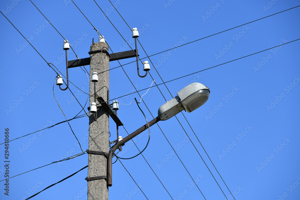Stockfoto Old concrete electric pole for transmission of wired ...