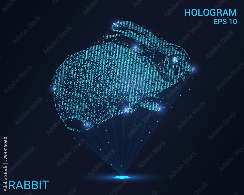 Hologram rabbit. Holographic projection of a rabbit. Flickering energy ...