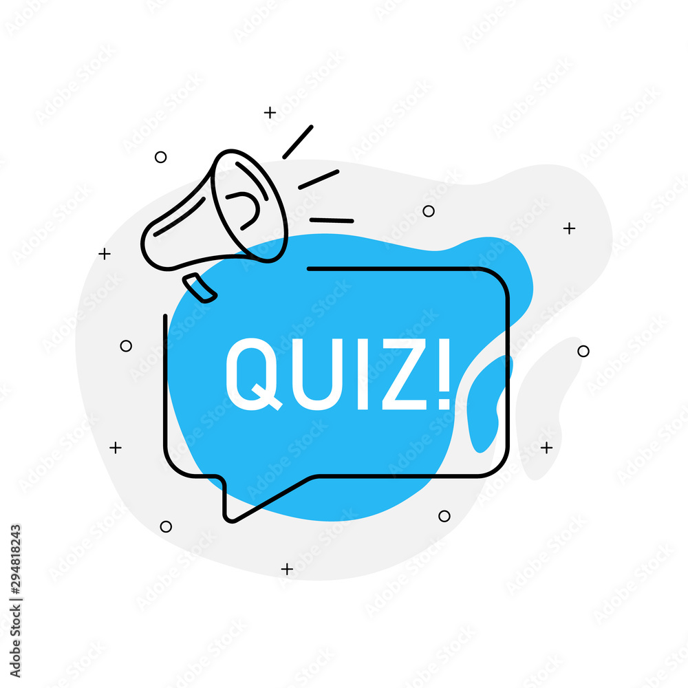 Quiz of marketing design badge with loudspeaker blue color. Vector ...