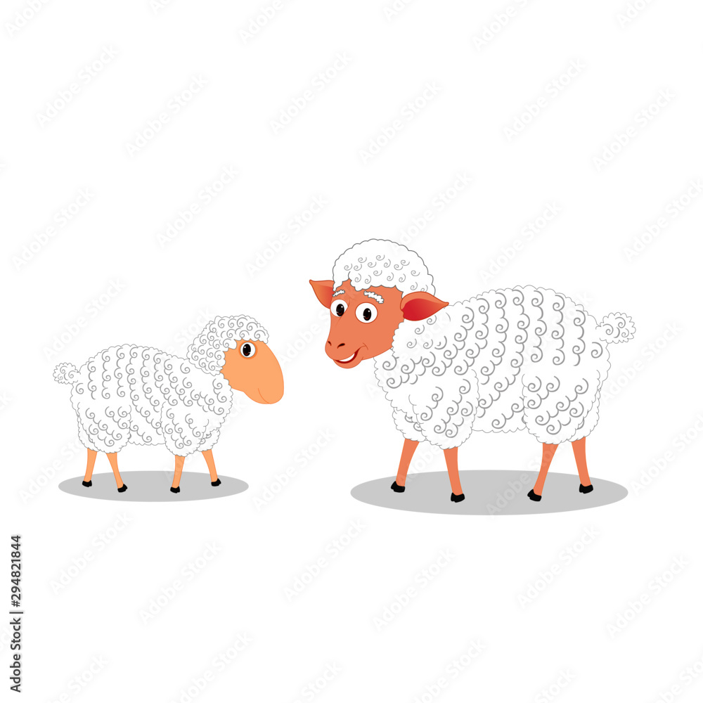White Mother Sheep and Baby Sheep - Cartoon Vector Image Stock Vector ...