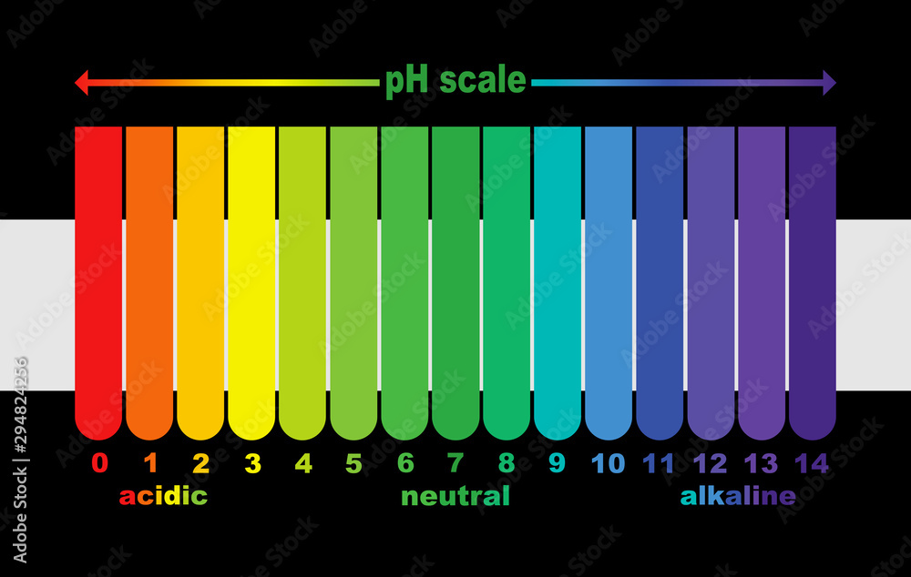 scale of ph value for acid and alkaline solutions, infographic acid-base balance. scale for ...