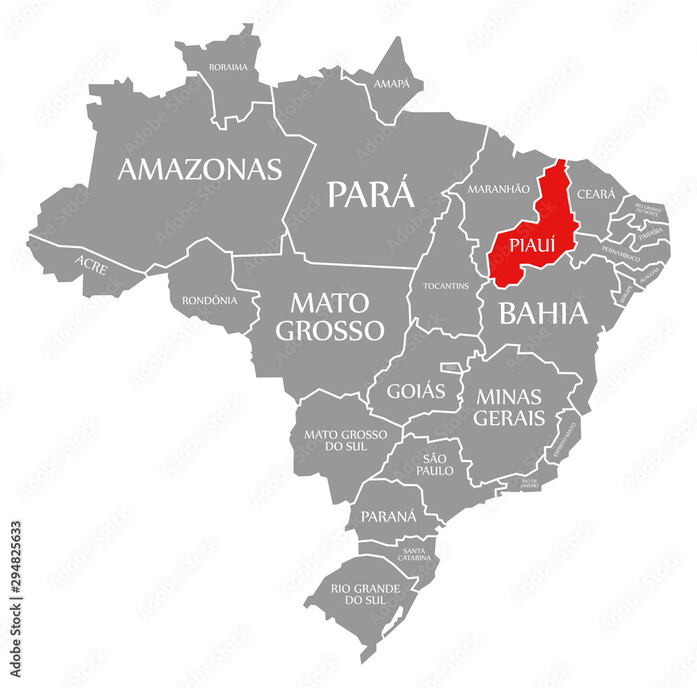 Piaui red highlighted in map of Brazil Stock Illustration | Adobe Stock