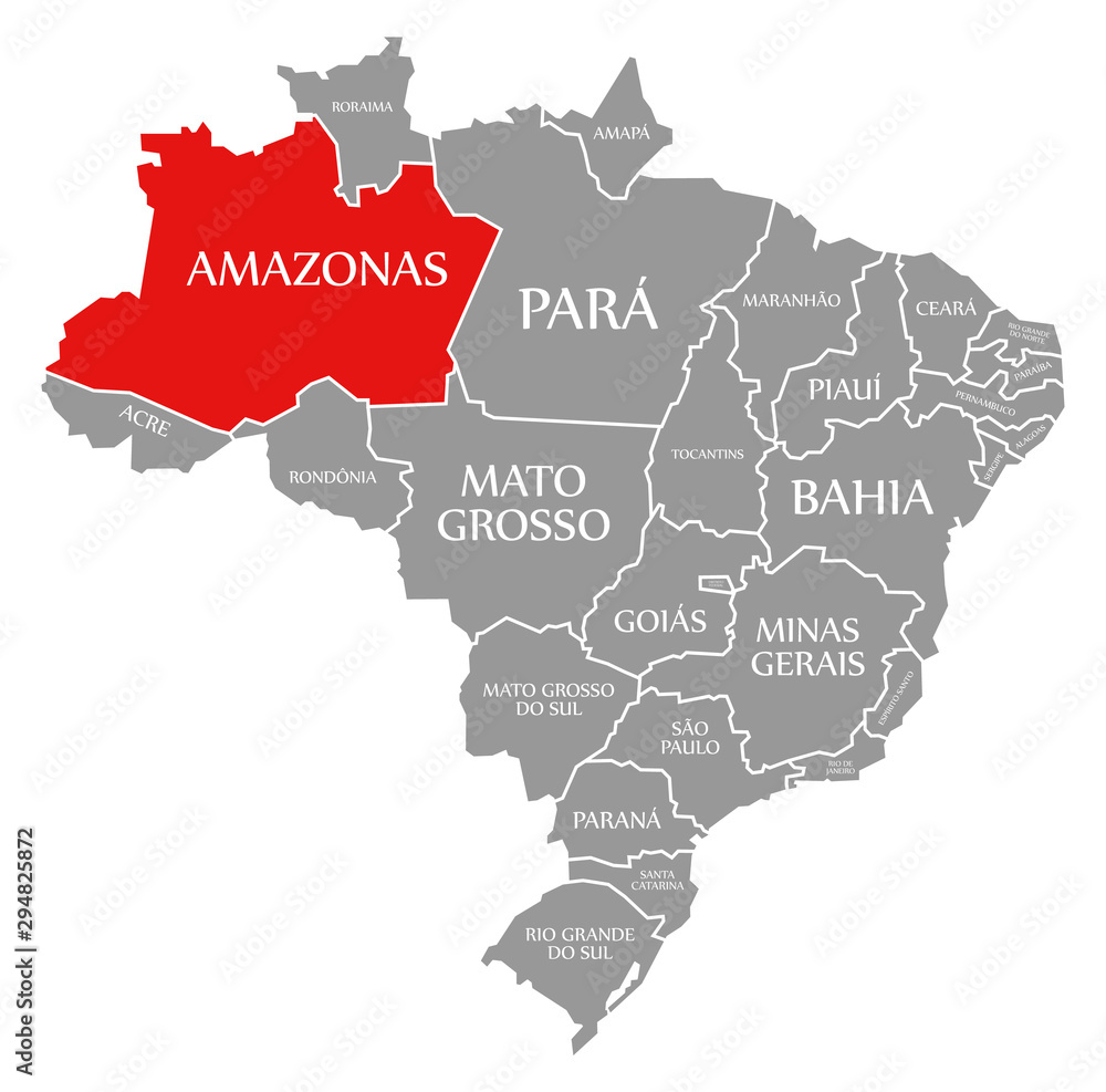 Amazonas red highlighted in map of Brazil Stock Illustration | Adobe Stock