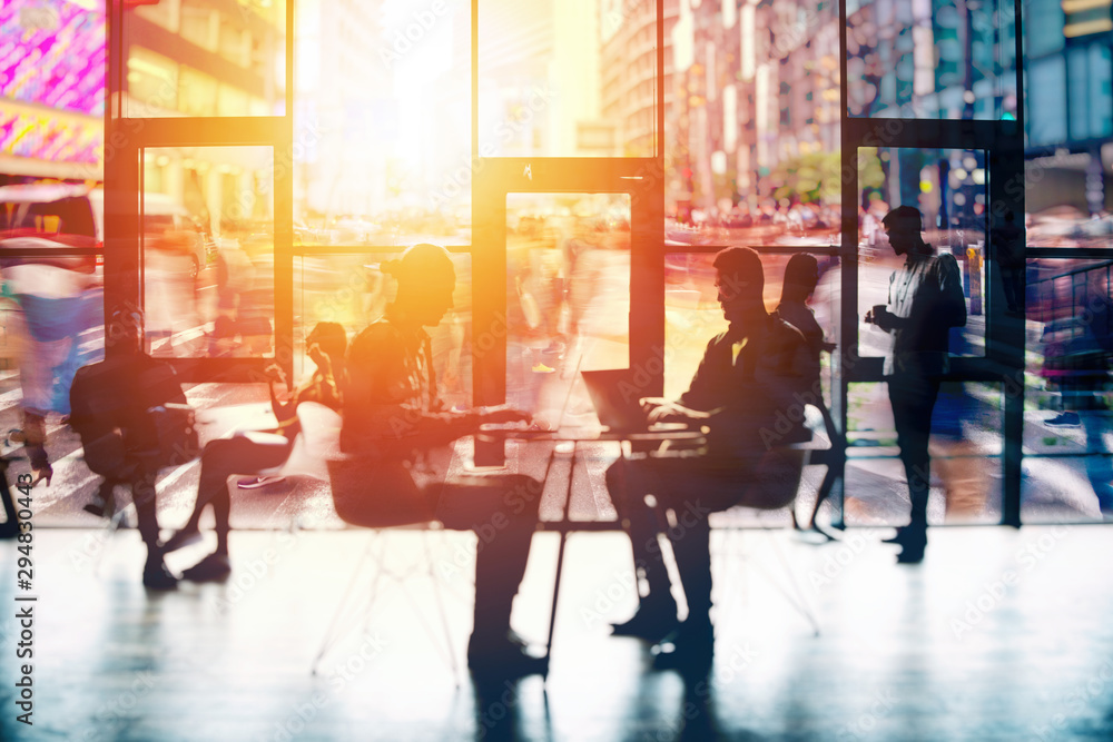 Background concept with business people silhouette working in the ...