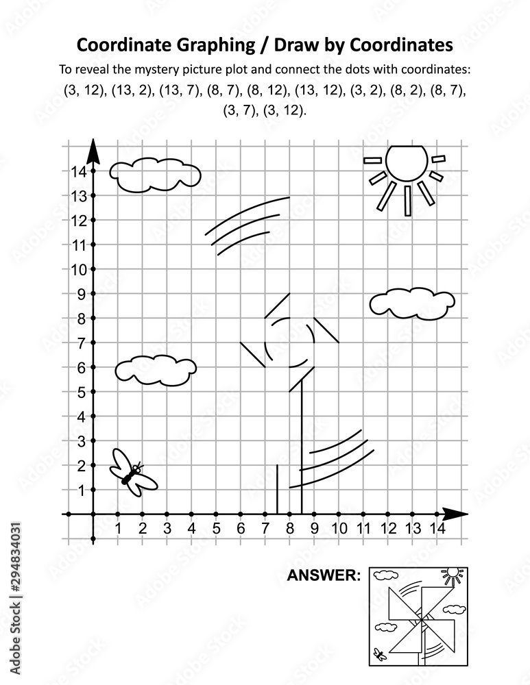 Coordinate graphing, or draw by coordinates, math worksheet with ...