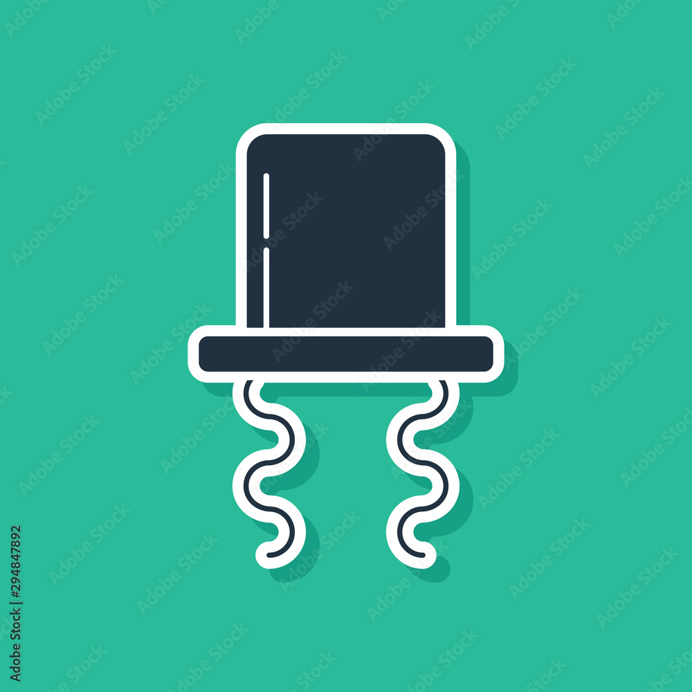 Blue Orthodox jewish hat with sidelocks icon isolated on green ...