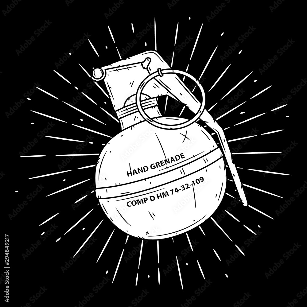 Grenade. Hand drawn vector illustration with a grenade and divergent ...