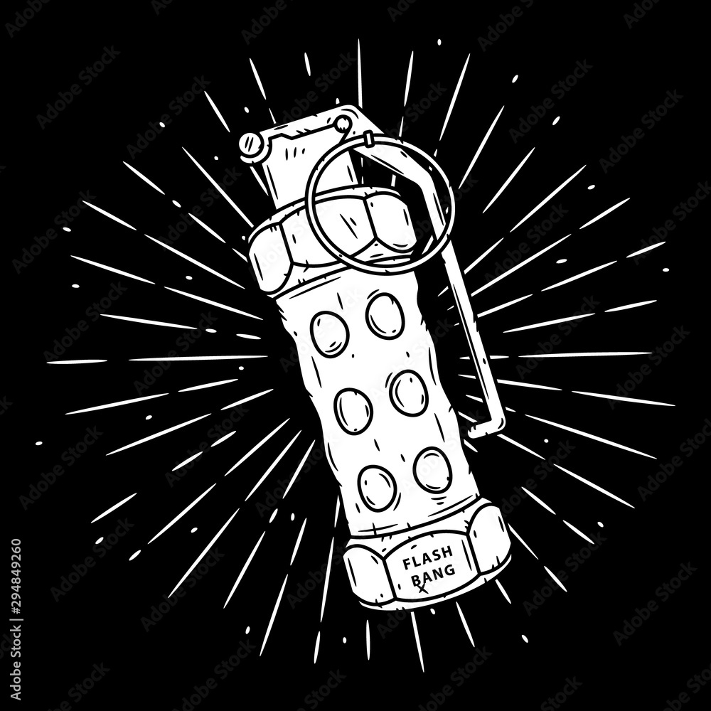Flash Grenade. Hand drawn vector illustration with a grenade and ...