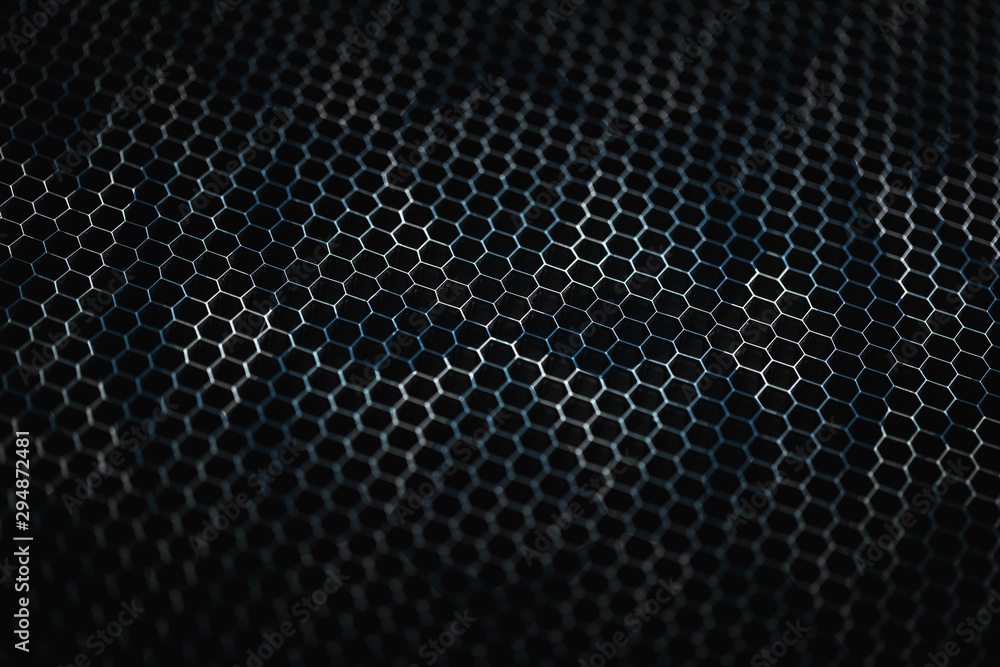 Perforated sheet metal texture with abstract blue geometric background ...