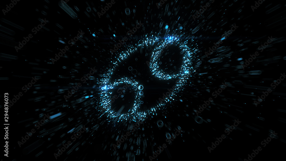 Glowing blue Cancer zodiac symbol built from flying blue particles in ...