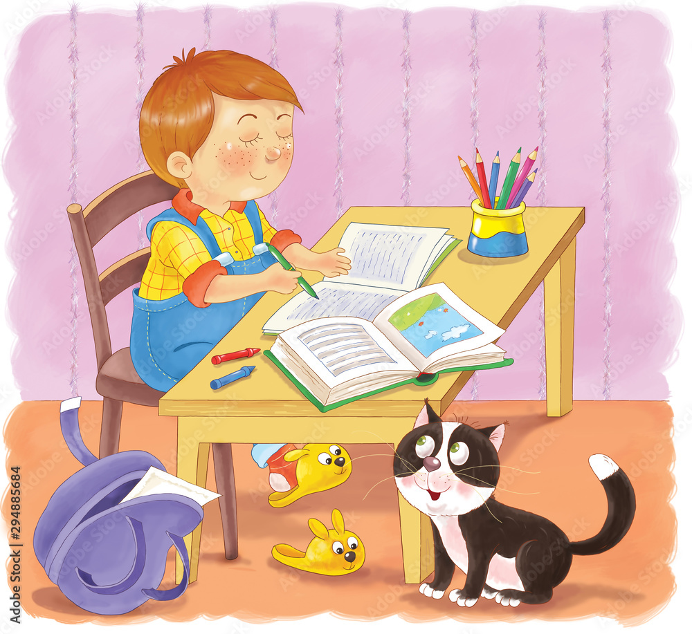 My day. Schedule. Cute little boy's day. Coloring book. Coloring page ...