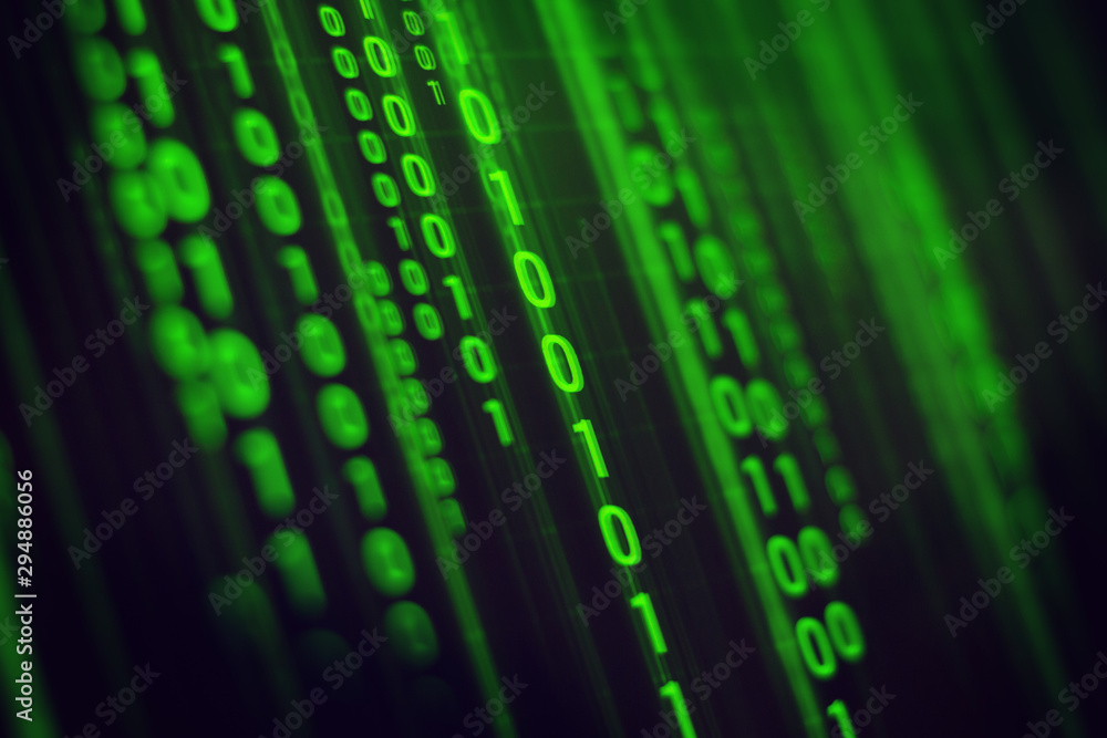 green 01 coding ai computer binary digital network server closeup on ...