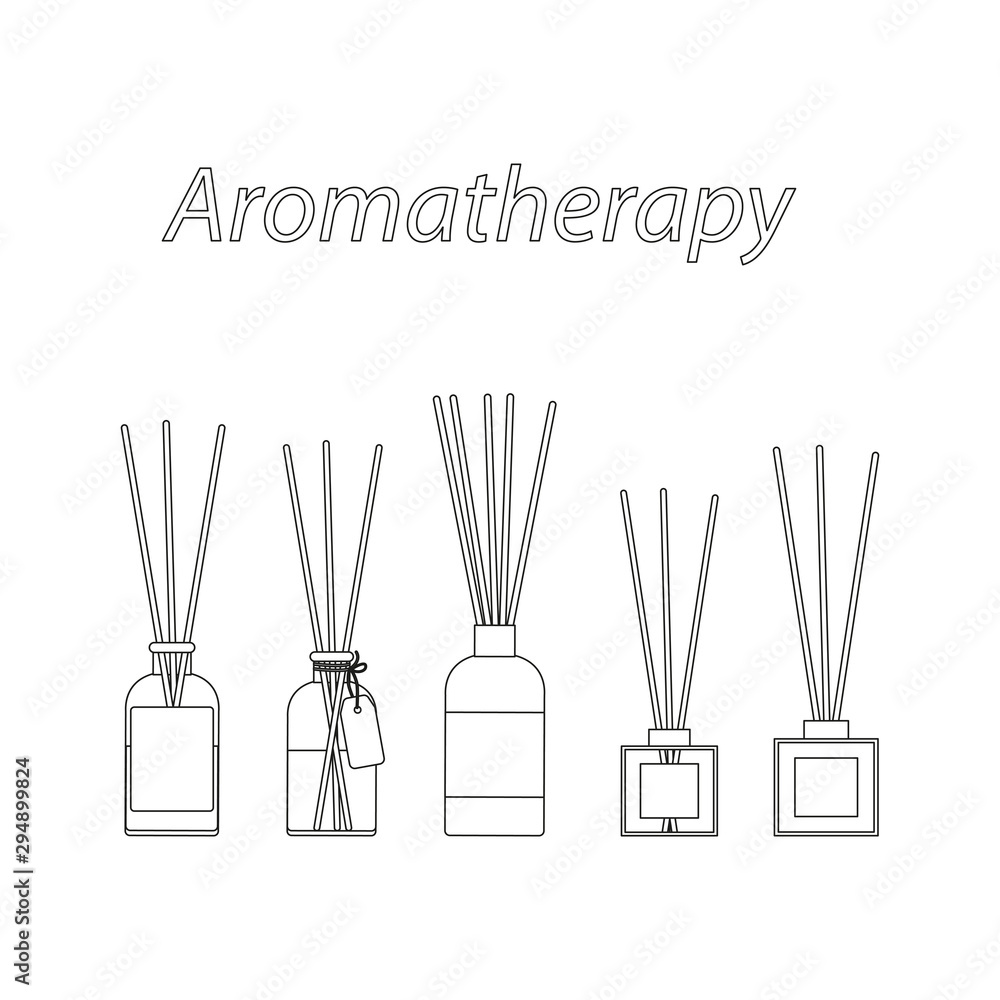 aromatherapy sticks in a glass bottle, vector set of diffuser outline icons Stock Vector | Adobe ...