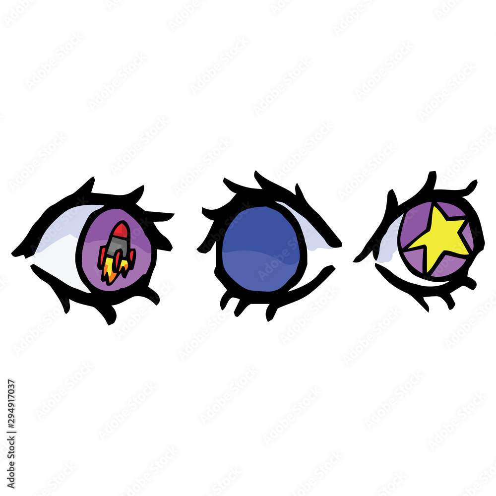 Cute hand drawn galaxy eye illustration. Space themed rocket eyeball ...