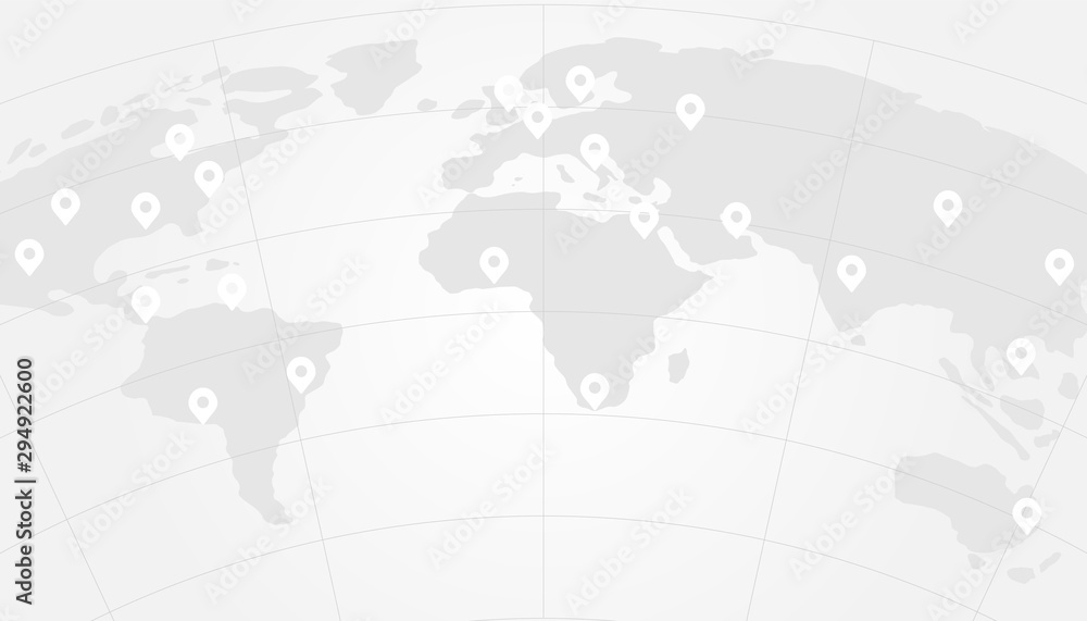 World Map Vector Illustration Design with Location Pins for Cities ...