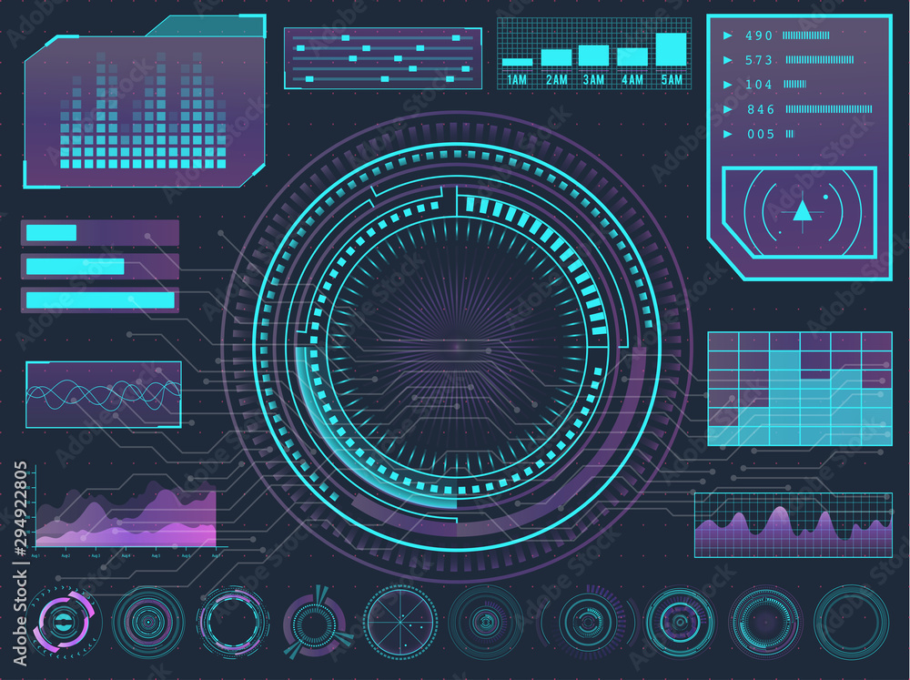 HUD elements sci-fi science futuristic user interface. Menu buttons ...