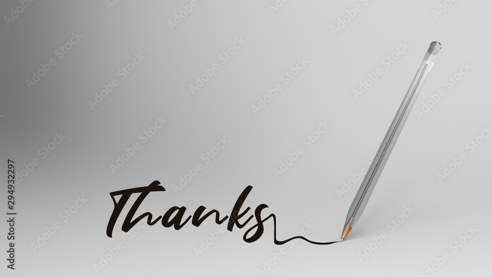 Thanks, thanks word written with calligraphy with Transparent plastic ...