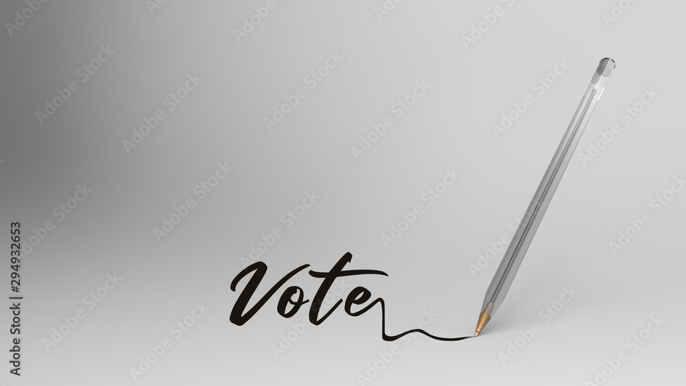 Vote word written with calligraphy with Transparent plastic ball pen ...