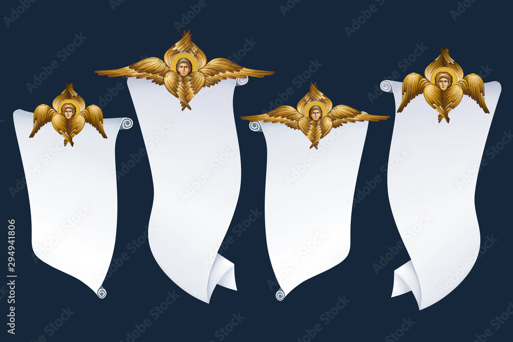 Holy spirit with rolls of paper, parchments religiouse set. Clip art ...