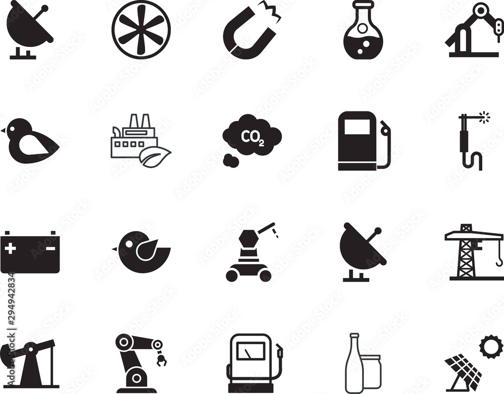 factory vector icon set such as: rotate, label, battery, biology ...