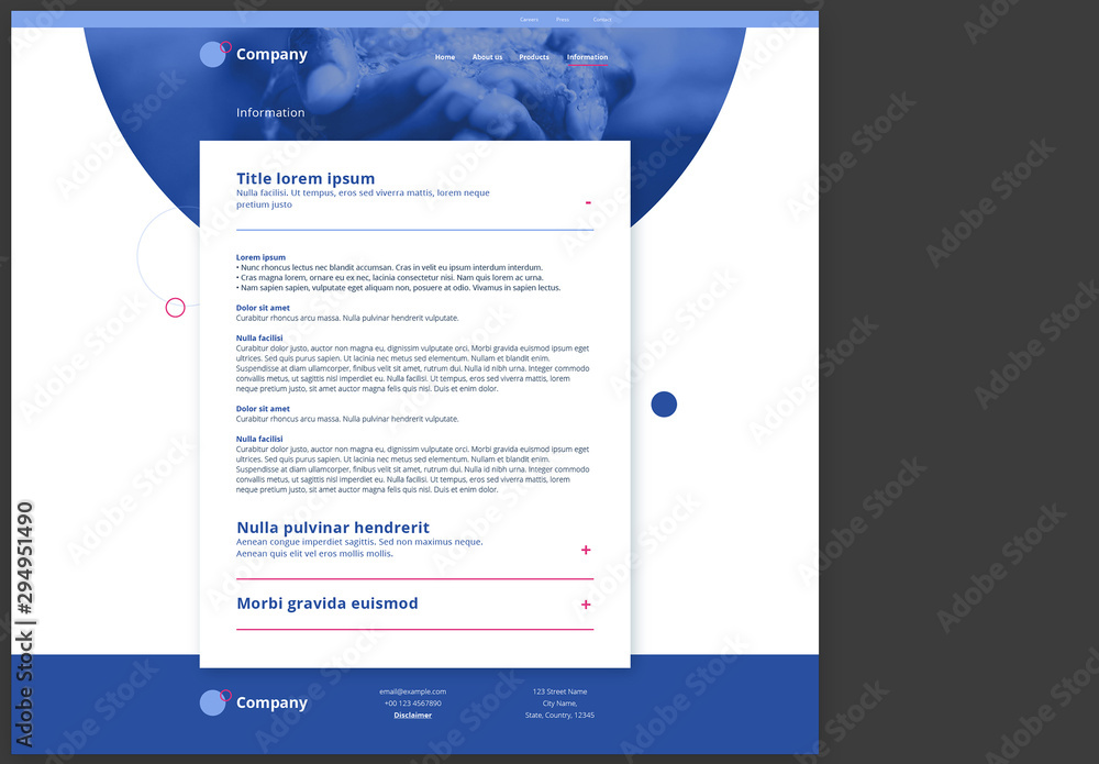 Information Page Website Design Layout with Blue and Pink Accents Stock ...