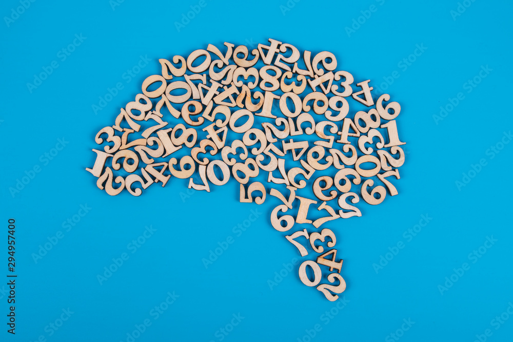Human brain symbol made of numbers on a blue background. Mind concept ...