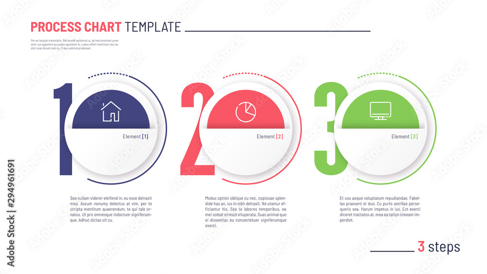 Vector infographic numbered process chart template. Three steps Stock ...