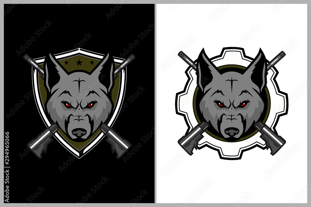 wolf head cartoon with rifles military theme Stock Vector | Adobe Stock