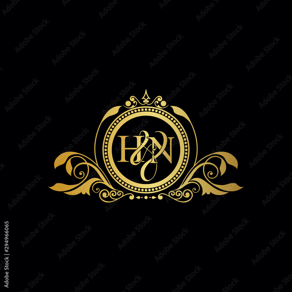 Initial letter HN logo luxury vector mark, gold color elegant classical ...
