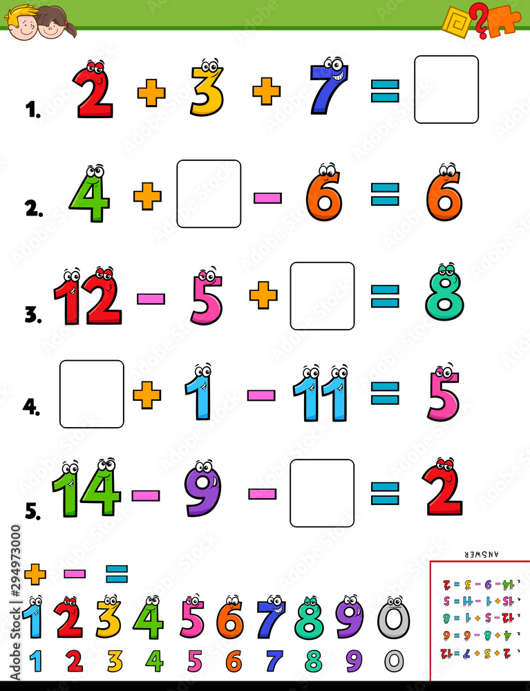 maths calculation educational worksheet for children Stock Vector ...