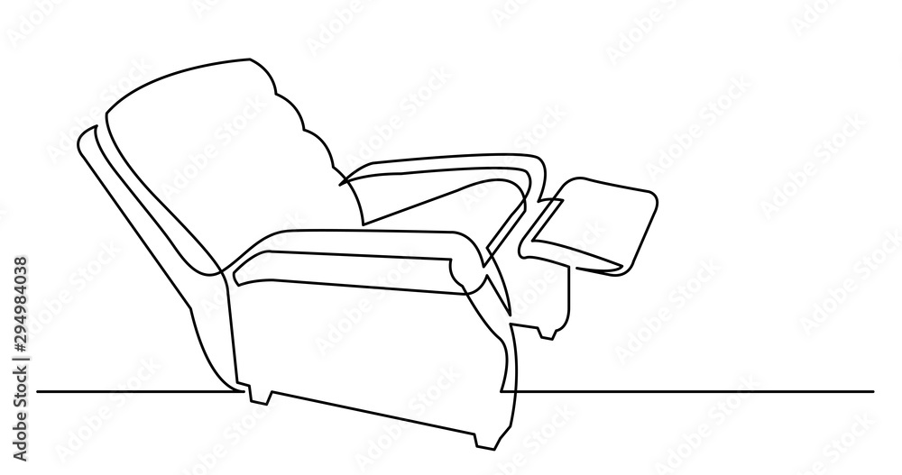 continuous line drawing of old fashioned comfortable recliner armchair ...