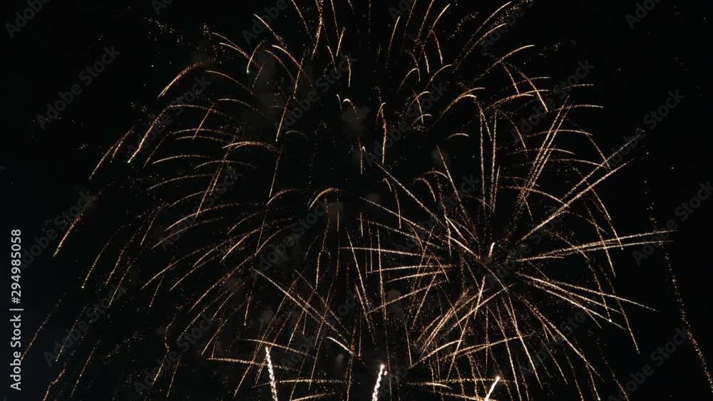 Real Fireworks on Deep Black Background Sky. 4K clip of wonderful of ...