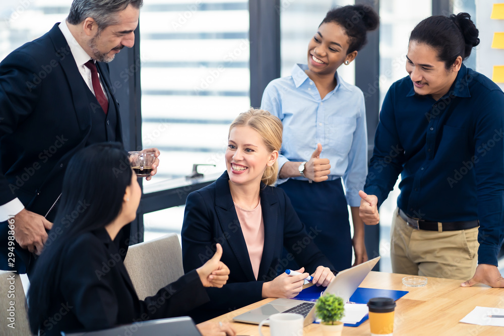Caucasian business working woman sitting in meeting room receiving ...