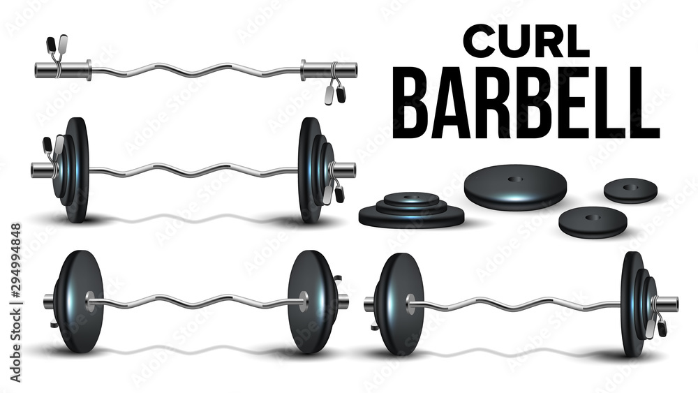 Curl Barbell Lifting Collapsible Kit Set Vector. Chrome Steel Barbell ...