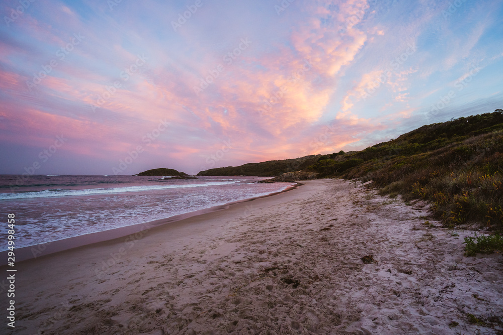 Epic pink and purple sunset over Cosy Corner Beach in Albany, Western ...