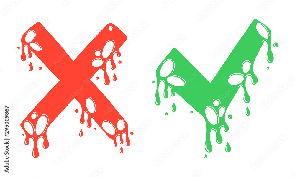Cross and check marks, X and V icons. No and Yes symbols, vote and ...