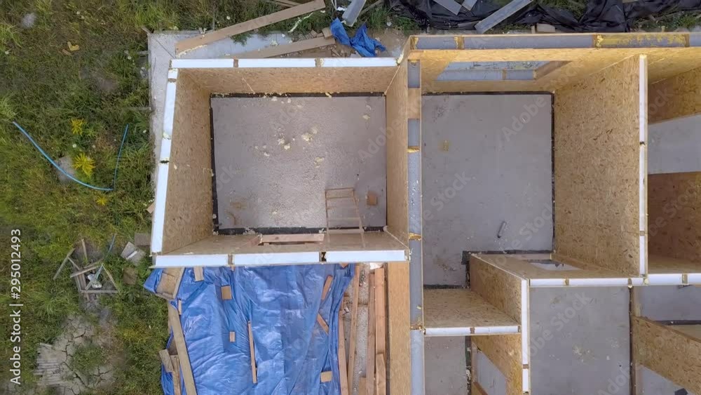 Construction of new and modern modular house. Walls made from composite ...