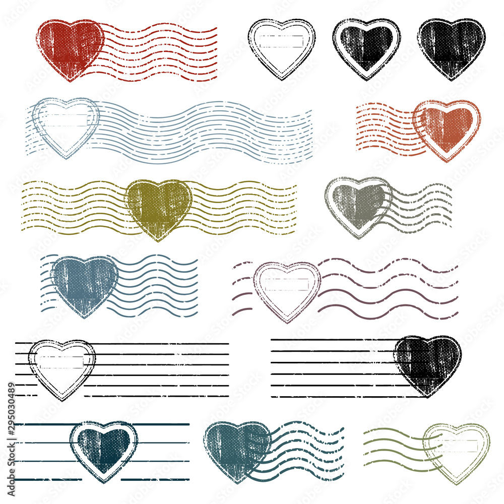 Heart vintage Blank stamp and element postal stamps set.illustration ...