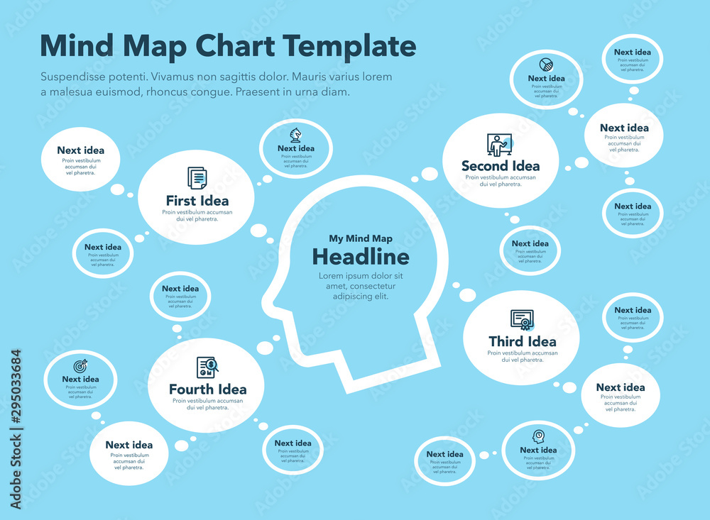 Simple infographic for mind map visualization template with head as a ...