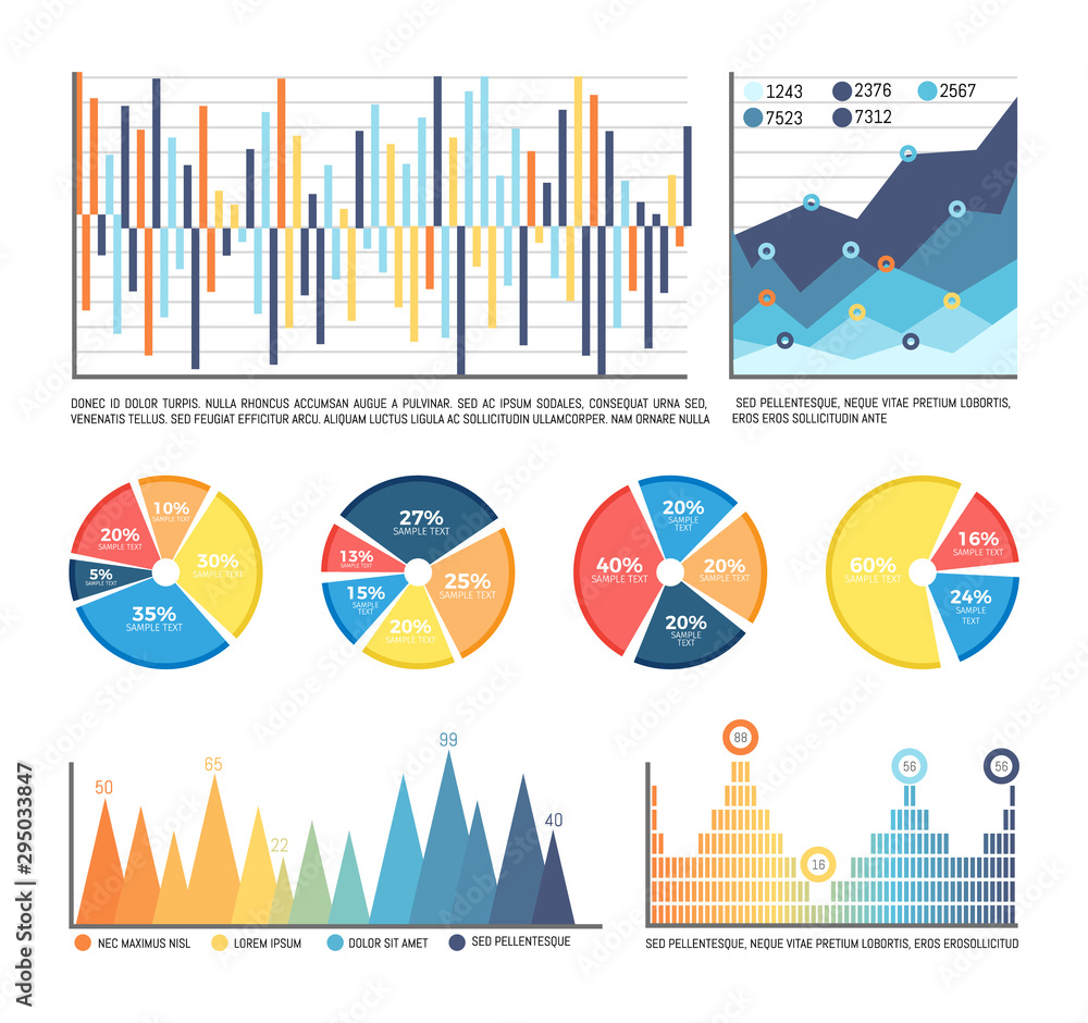 Infographics with numbers and figures isolated icons vector. Graphics ...