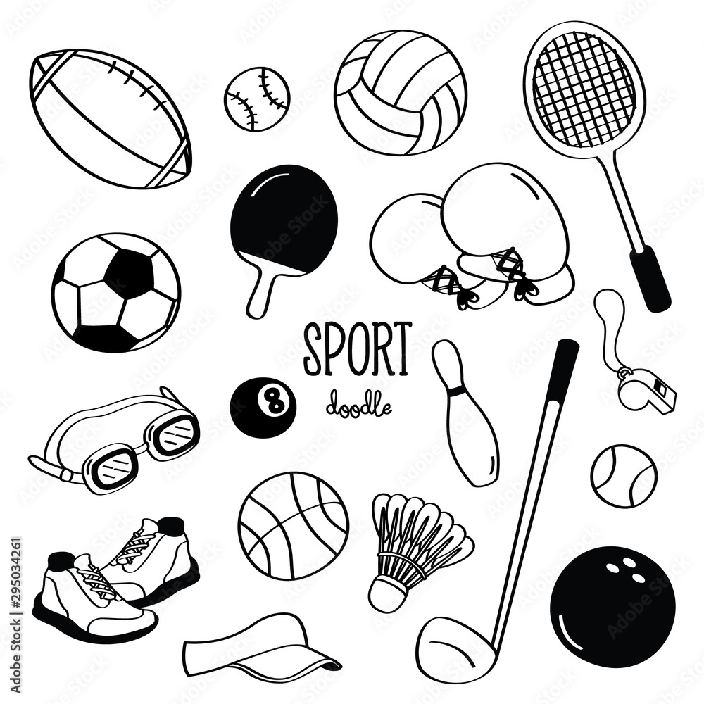 Hand drawing styles sport items. Sport doodle. Stock Vector | Adobe Stock