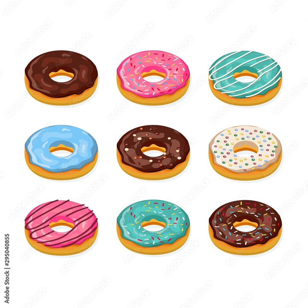 Set of cartoon colorful donuts isolated on white background. Donut ...