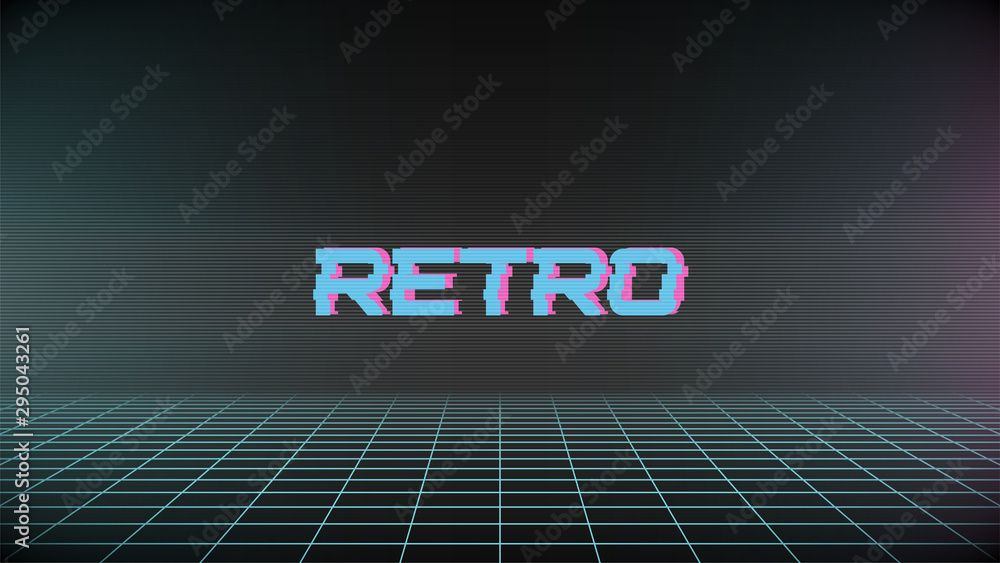 Retrowave background. Synthwave 80s style. Blue perspective grid with ...
