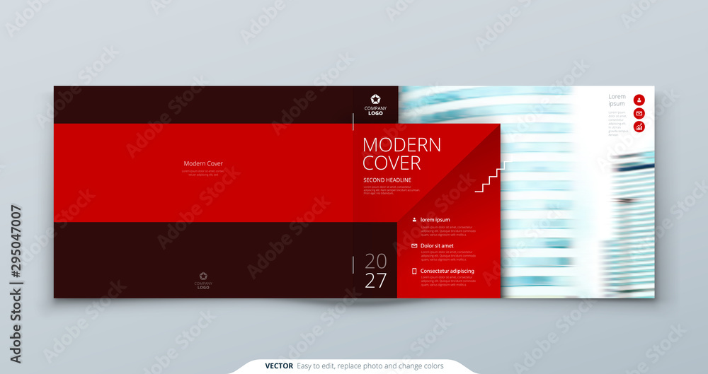 Horizontal Cover template. Horizontal Red template for brochure, banner ...